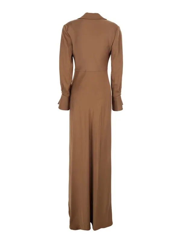 Simkhai Adelle Long Dress With Draped Neckline, Wide Cuffs & Button Sleeves
