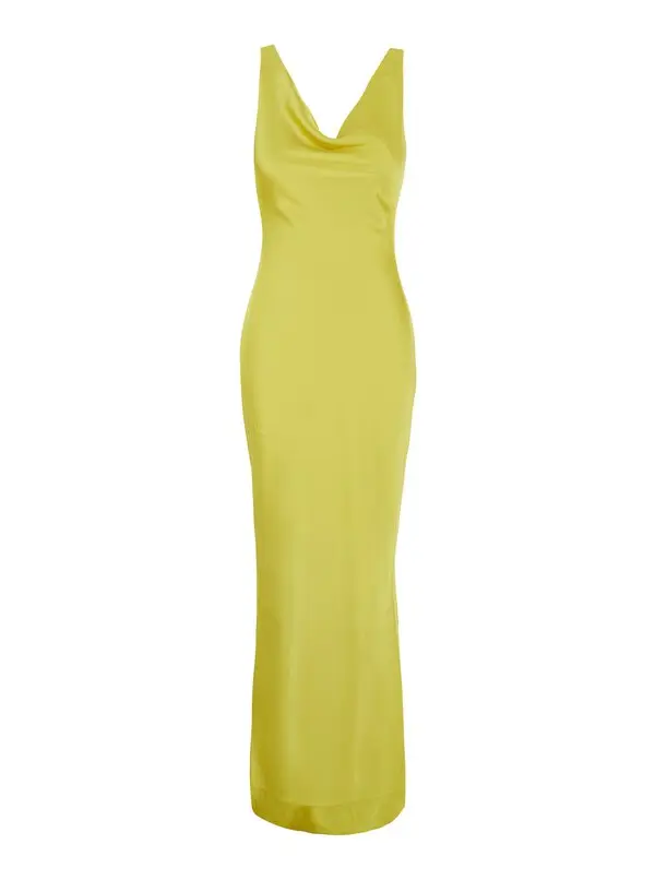 Norma Kamali Tech Fabric Long Sleeve Gown With Deep Neckline