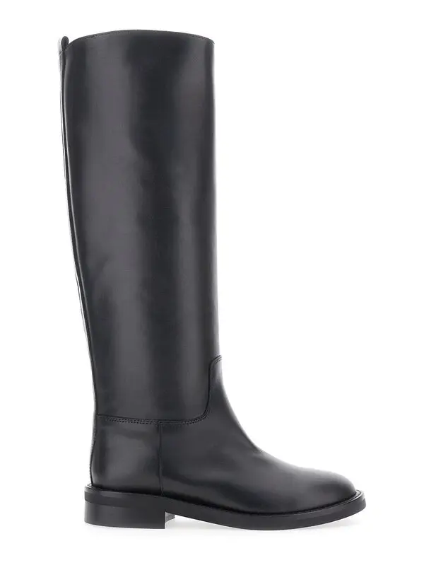 VIA ROMA 15 Leather Round Toe Slip-on Boots With Pull-tab