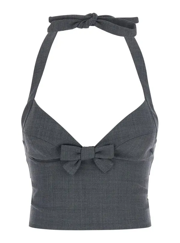 SHUSHU/TONG Wool-blend Knot Front Bow Detail Sleeveless Top With Back Zip