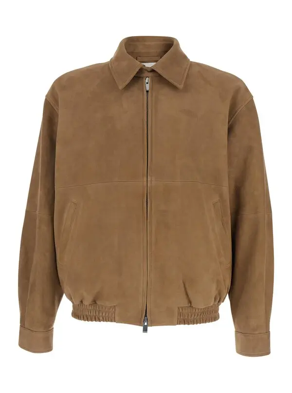 TONYWACK Suede Jacket With Classic Collar, Front Zip Closure & Welt Pockets