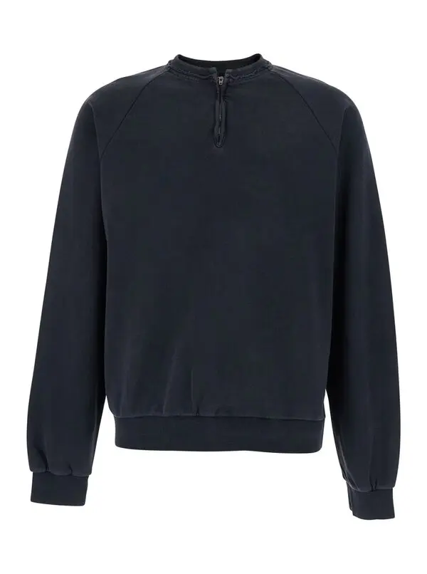 TONYWACK Cotton Crewneck Sweatshirt With Half Zip Front