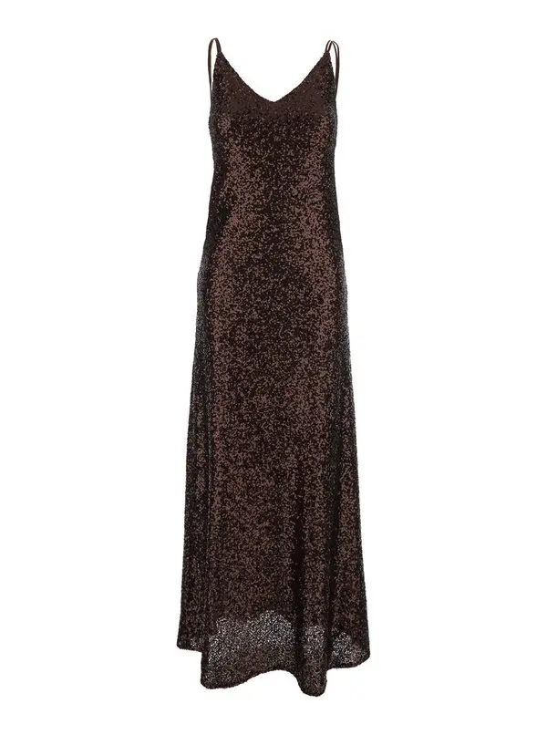 LEPLAIN Leplains Long V-neck Sequin Dress With Thin Straps And Open Back