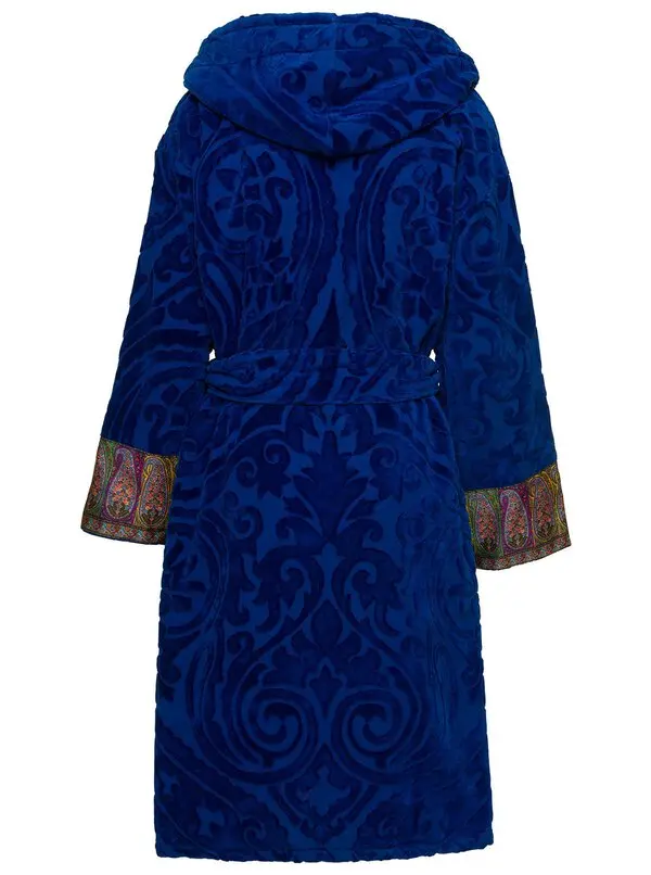 Etro New Tradition Hooded Cotton Bathrobe With Patch Pockets And Contrasting Trim For