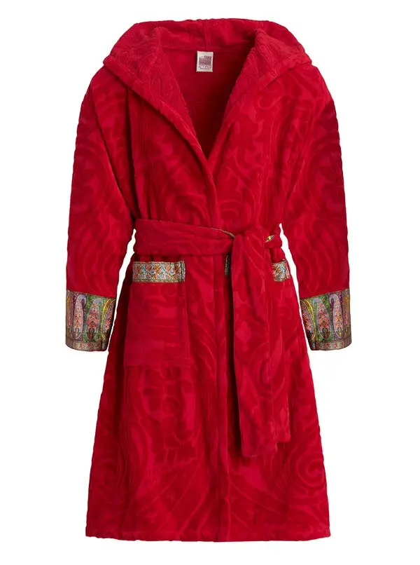 Etro Hooded Bathrobe With Ornamental Print Tech Fabric