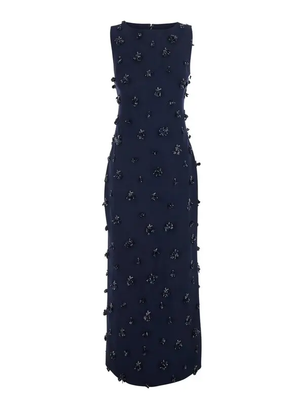 Simkhai Sleeveless Long Dress With All-over Floral Applique Embellishments In Tech Fabric - Blu