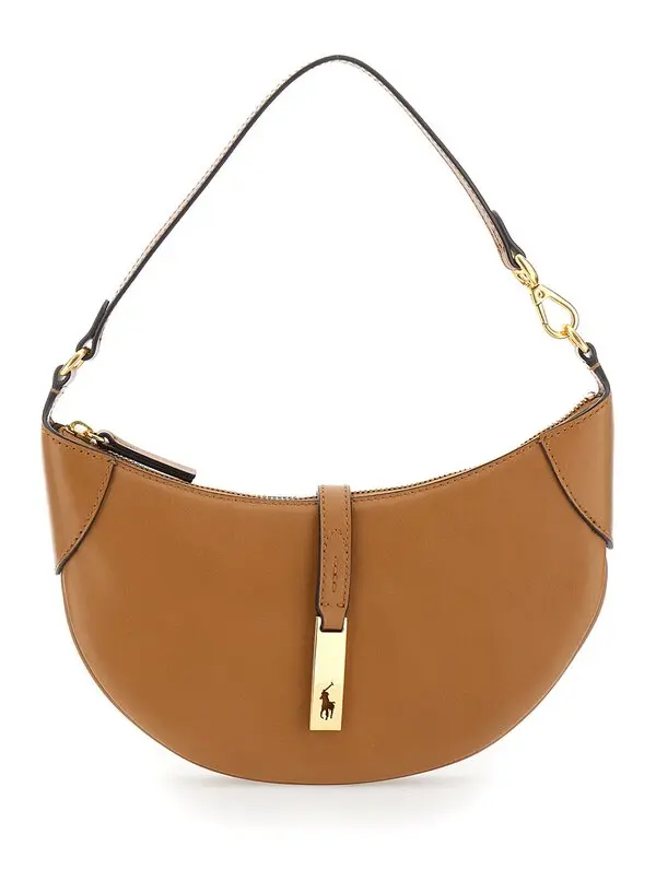 Polo Ralph Lauren Small Leather Shoulder Handbag With External Zip Pocket And Logo Detail, 25 Cm X 20 Cm X 10 Cm - Brown