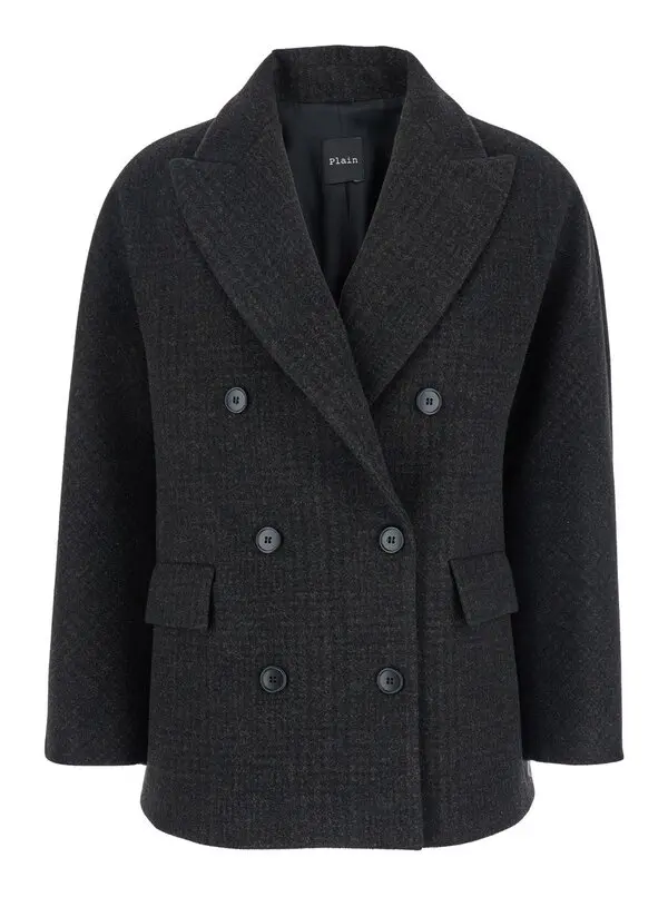 LEPLAIN Double-breasted Wool Jacket With Peak Revers And All-over Check Motif