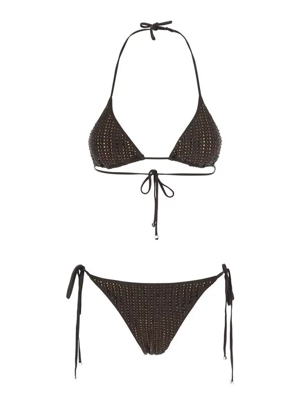 VENUJA Sequin Triangle Bikini With Adjustable Tie Closure In Tech Fabric