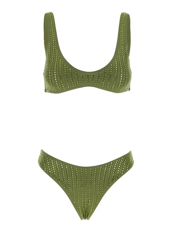 VENUJA High-cut Sequin Stripe Bikini With Brazilian Cut Brief In Stretch Tech Fabric