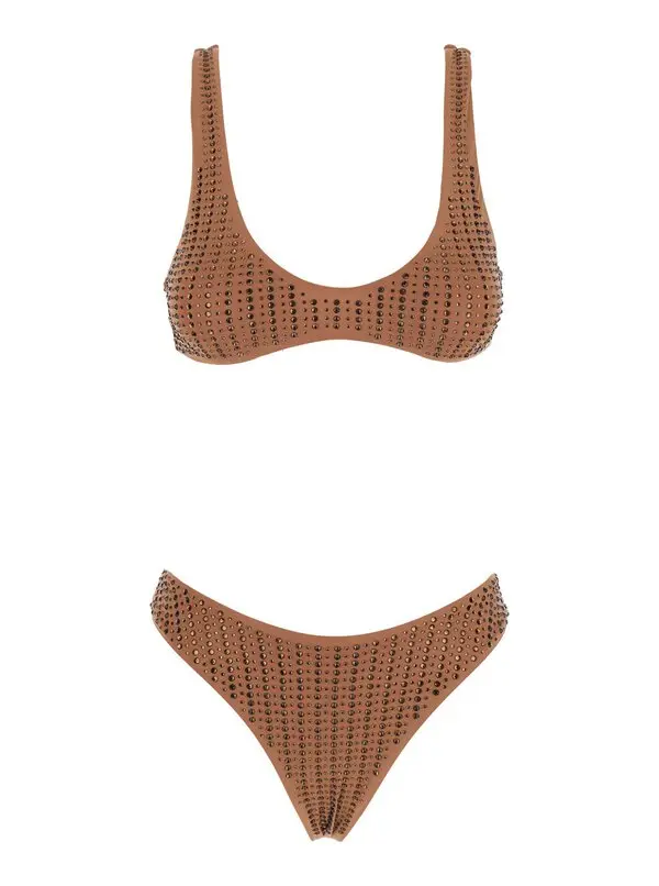 VENUJA V-neck Stud-trim Tech Fabric Bikini With High-cut Brazilian Briefs