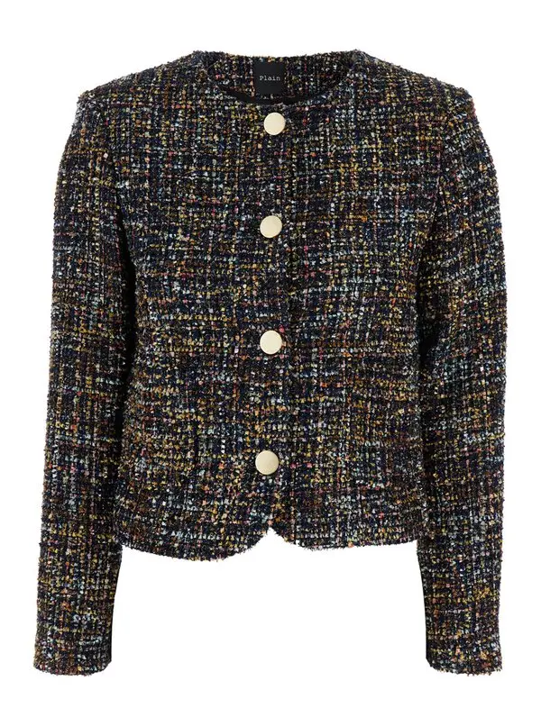 LEPLAIN Tweed Round-neck Button-front Jacket With Epaulettes