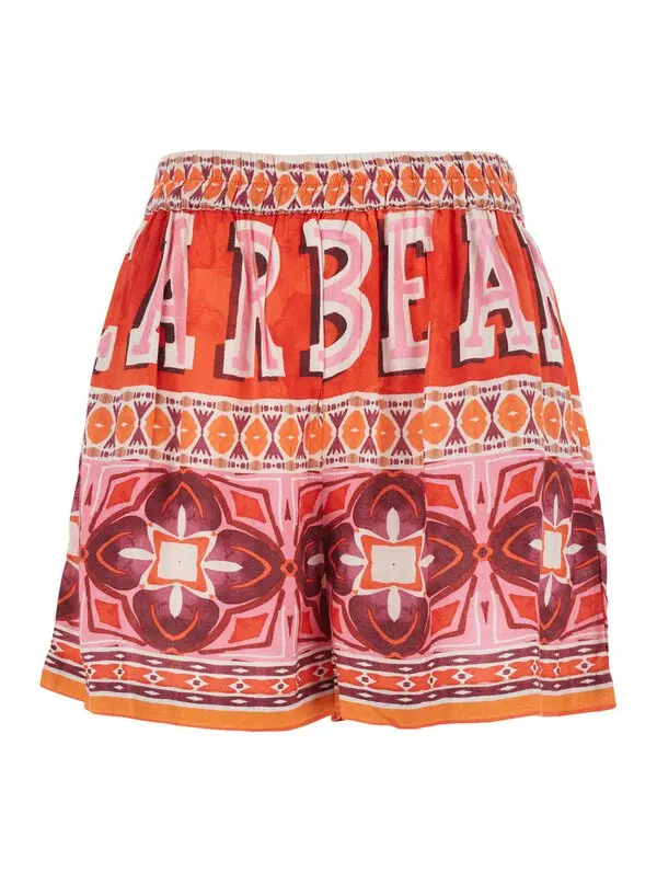 Miss June Print Elastic Waist Mini Shorts With Side Pockets