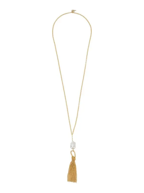 FORTE_FORTE Sculptural Necklace With Fringes And Pearl Drops For - Metallic