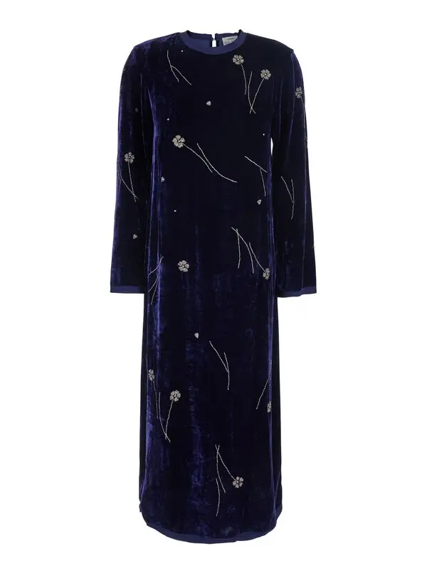 FORTE_FORTE Forte Floral Velvet Embroidered Crew Neck Long Dress