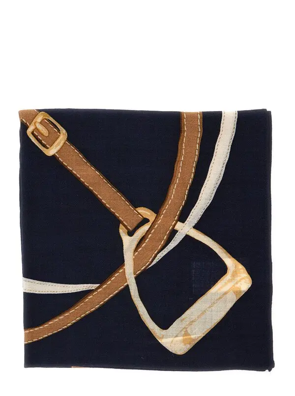 Ralph Lauren Large Square Logo Scarf Crafted In Wool And Silk - Blu