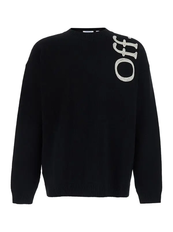 Off-White Vertical Bookish Logo T-shirt With Round Neck And Long Sleeves