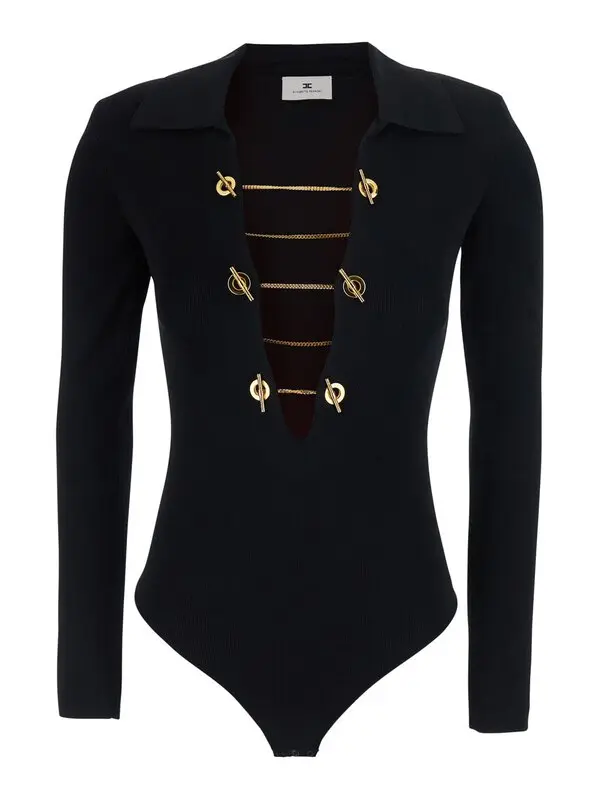 Elisabetta Franchi Deep V-neck Fitted Top With Chain Detail