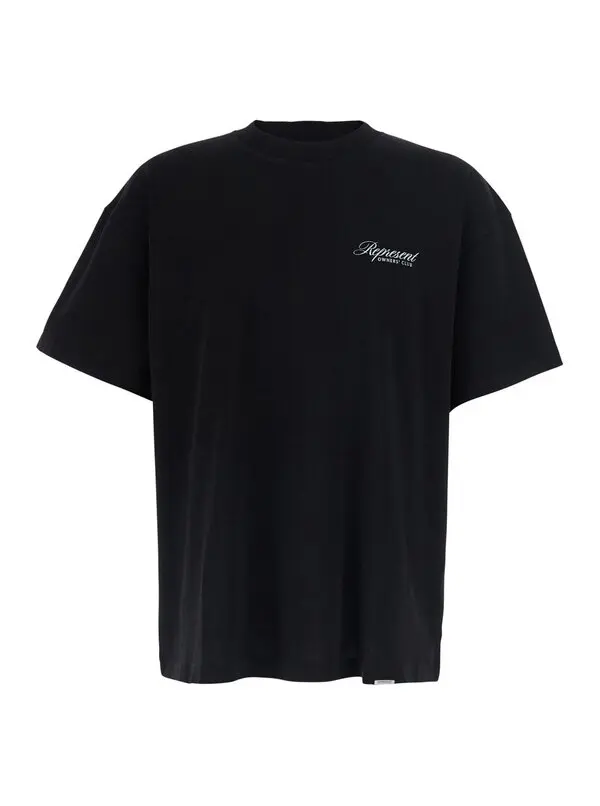 REPRESENT Cotton Crew Neck T-shirt With Front And Back Logo Lettering - Black