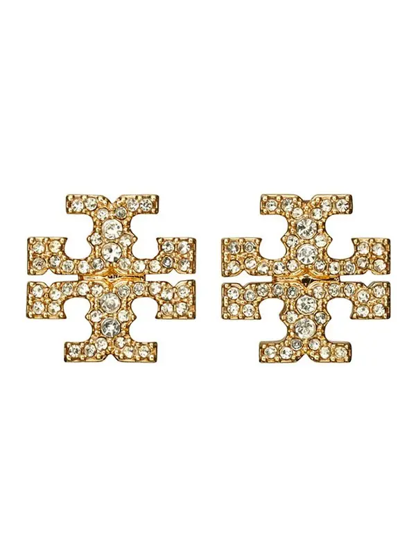 Tory Burch Double T Motif Crystal Drop Earrings In Gold-plated Brass For - Metallic