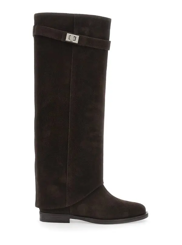 VIA ROMA 15 Suede Boot With Cuff And Padlock Detail, 3 Cm Heel
