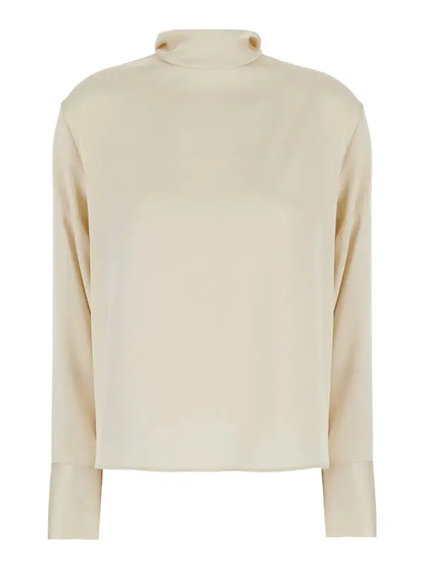 LEPLAIN Satin High-neck Blouse With Back Bow Detail