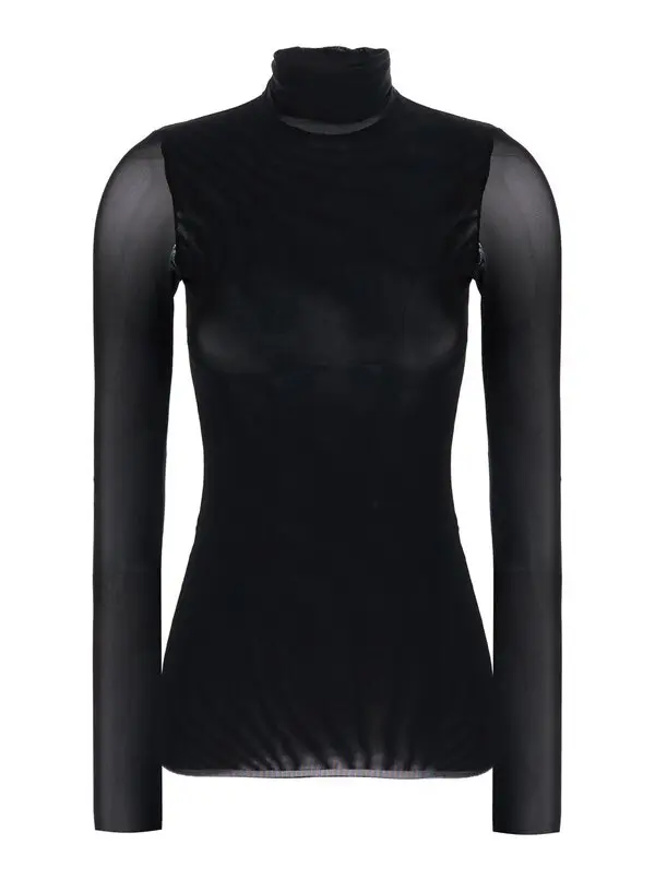 LEPLAIN High Neck Tech Fabric Top With Long Sleeves And Mesh Detail