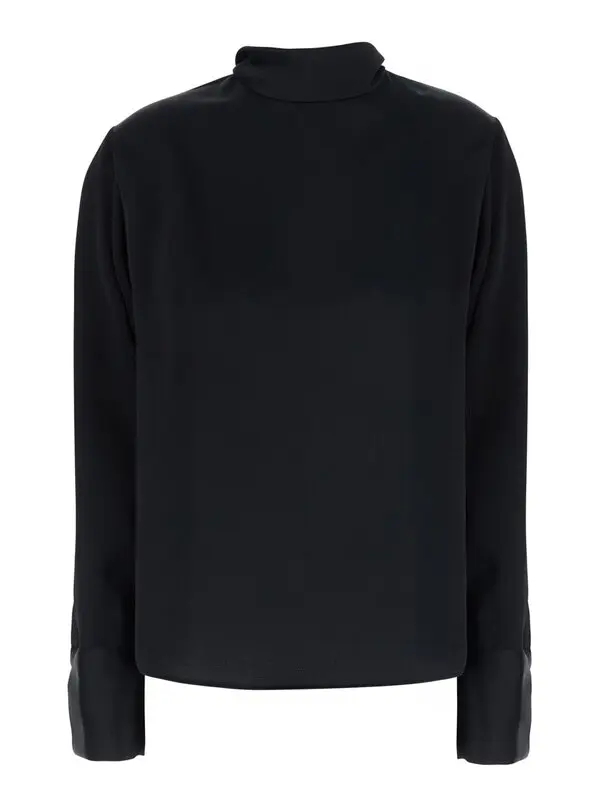 LEPLAIN High Neck Satin Blouse With Back Bow Detail And Long Sleeves