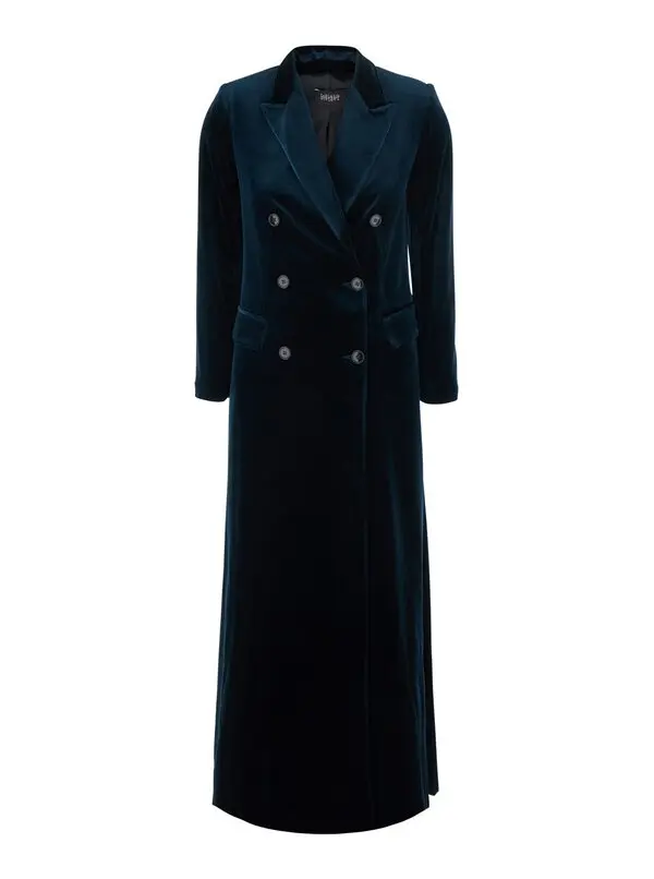 LEPLAIN Long Velvet Double-breasted Jacket With Peak Lapels