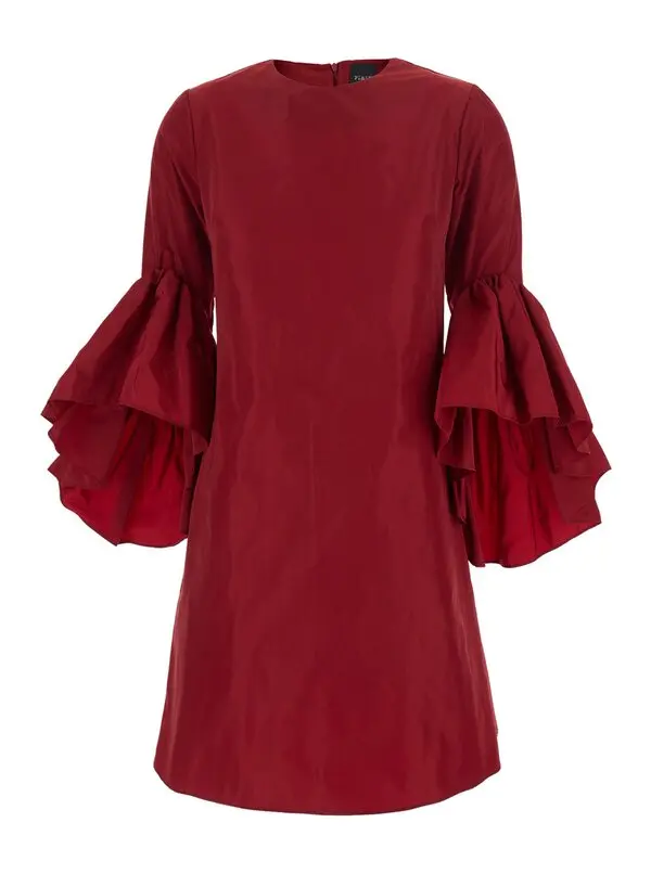 LEPLAIN Crew Neck Dress With Flared Draped Sleeves In Silk Blend For