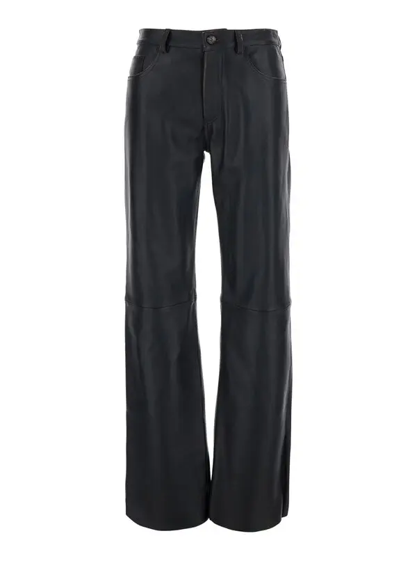 GRIFONI Wide-leg Leather Pants With Belt Loops And Five-pocket Design