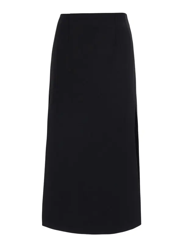 LEPLAIN Wool Blend Midi Skirt With Double Slit And Hidden Back Zip - Black