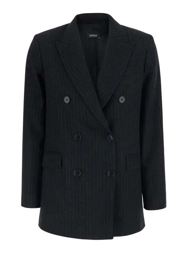 LEPLAIN Double-breasted Blazer Jacket With Peak Revers And All-over Pinstripe Motif