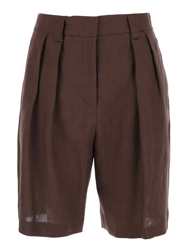 LEPLAIN Linen Front Pleated Bermuda Shorts With Belt Loops