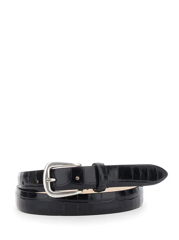 GRIFONI Leather Belt With Adjustable Closure - Black