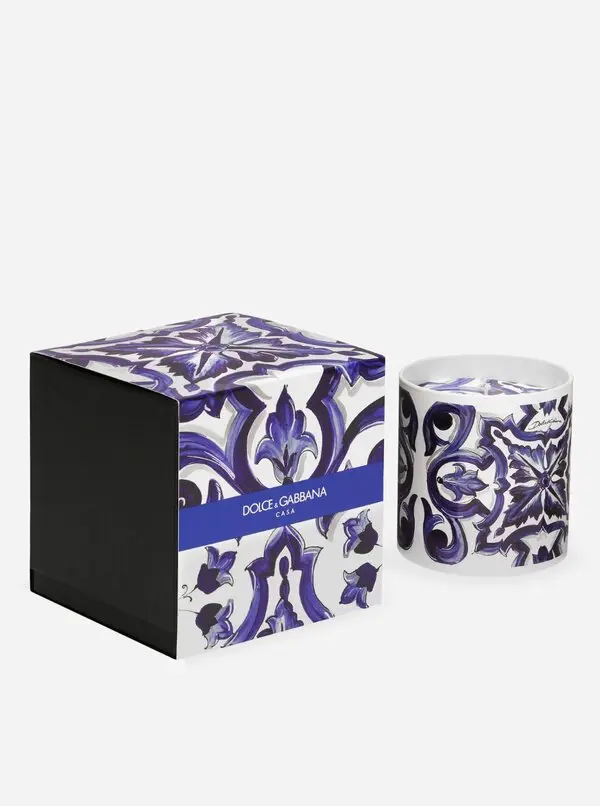 DOLCE & GABBANA CASA Sicilian Orange Blossom & Lemon Scented Ceramic Candle With Mediterranean-inspired Print - Blu
