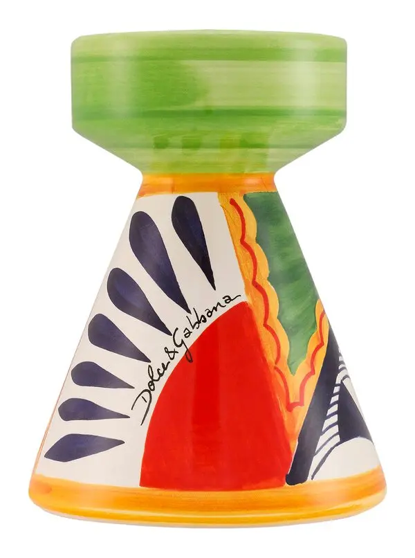 DOLCE & GABBANA CASA Geometric Graphic Ceramic Candle Holder With Logo Lettering - Multicolor