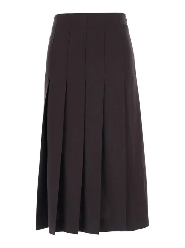 LEPLAIN Pleated Tech Fabric Midi Skirt With Hidden Side Zip Closure