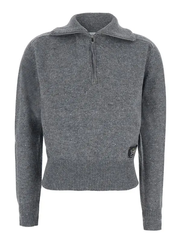 GRIFONI Wool Zip Pull With High Collar