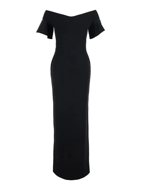 Solace London Cielo Off-shoulder Long Dress With Hidden Back Zip In Tech Fabric