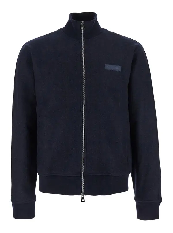 Givenchy High-neck Wool-cashmere Zip Jacket With Logo Patch