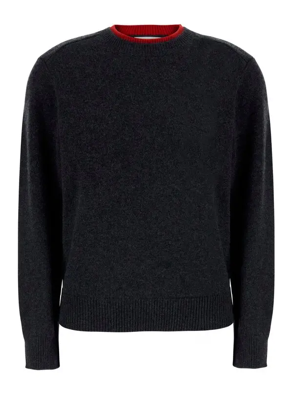 Loulou De Saison Cashmere Sweater With Contrasting Collar And Tone-on-tone Logo - Grey