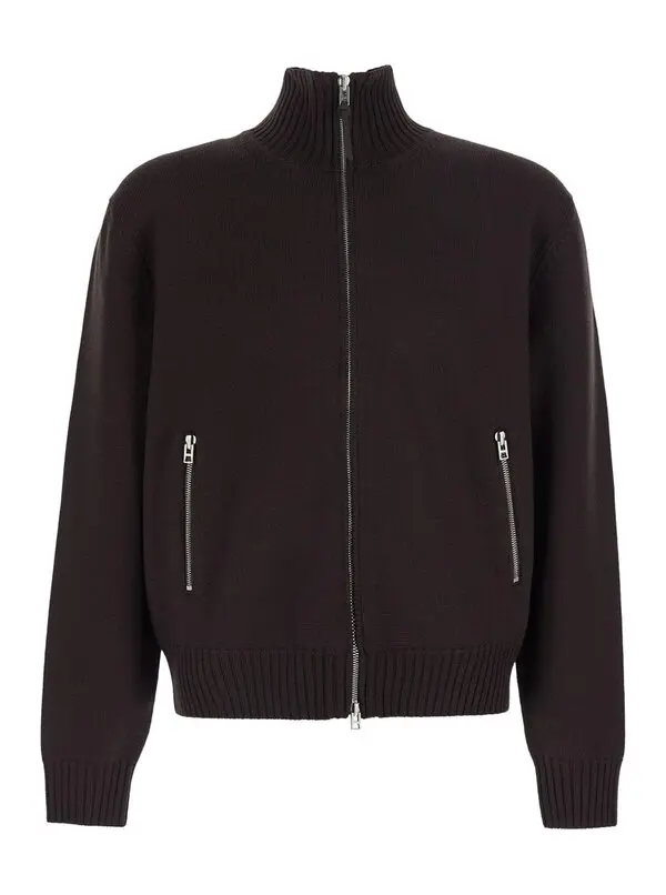 TOM FORD High-collar Ribbed Cotton-blend Sweater With Front Zip