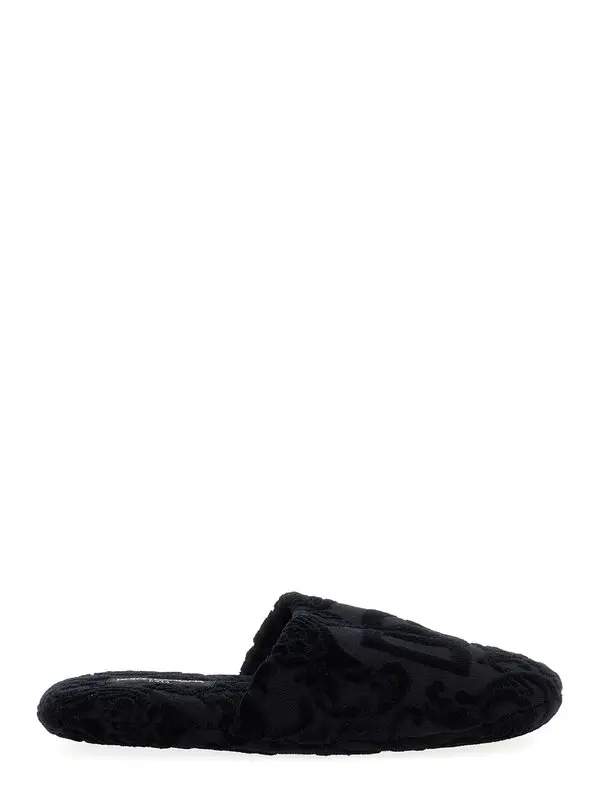 DOLCE & GABBANA CASA Dg Logo Jacquard Cotton Terry Slip-on Slippers - Black