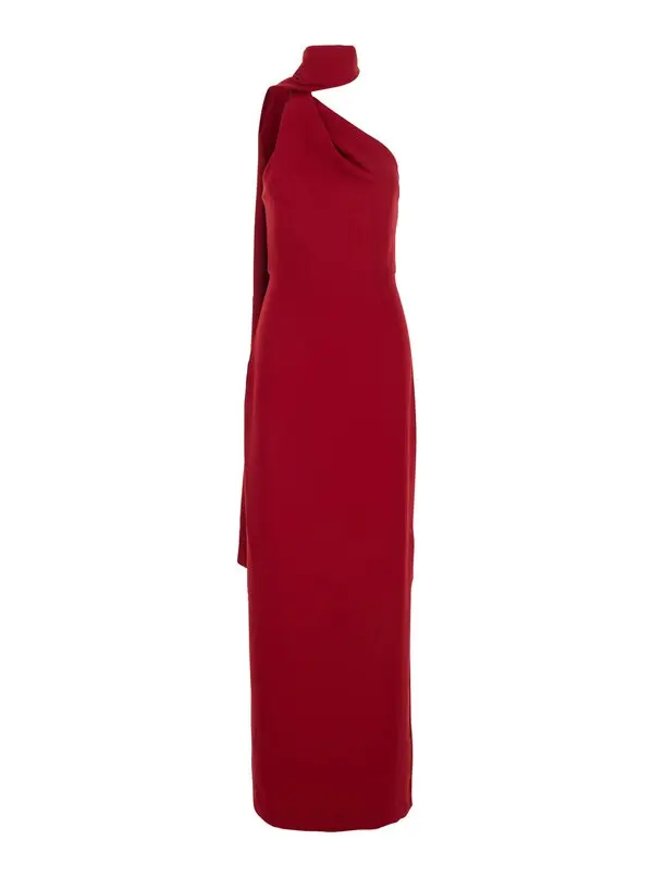 Solace London Demi One-shoulder Long Dress With Back Vent - Red