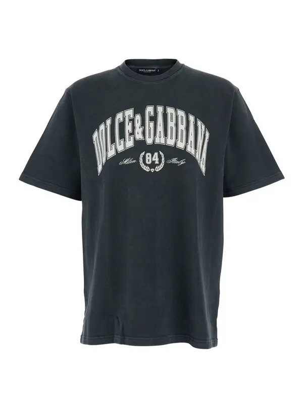 DOLCE E GABBANA Crewneck T-shirt With Front Logo Lettering Print