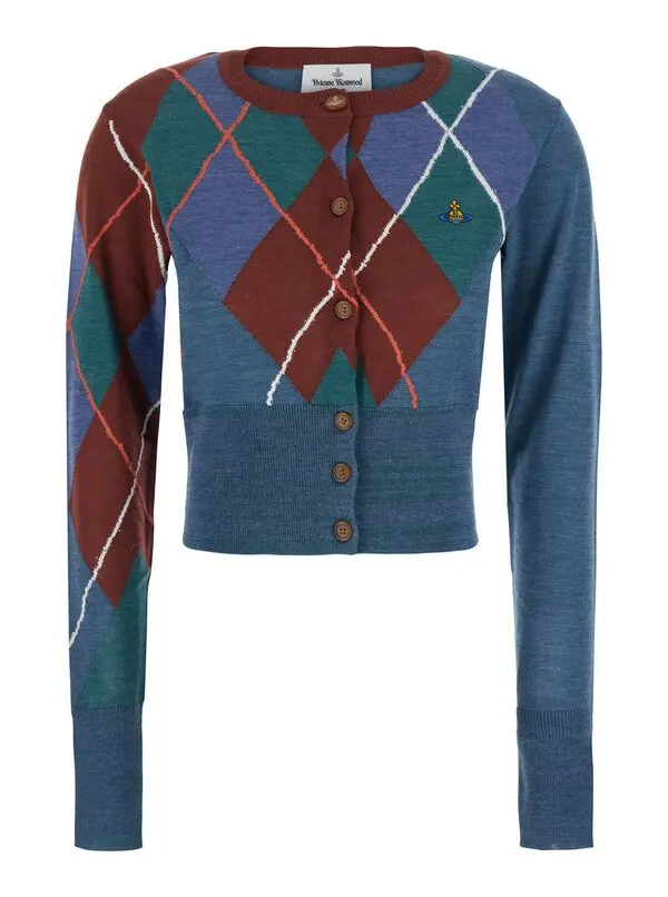 VIVIENNE WESTWOOD Argyle Cropped Cardigan In Wool Blend