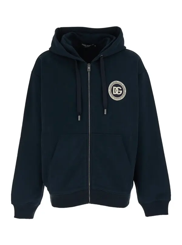 DOLCE E GABBANA Cotton Zip-up Hooded Sweatshirt With Front Logo Patch