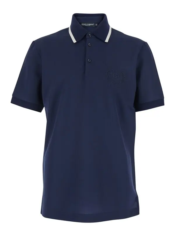 DOLCE E GABBANA Logo Front Tech Fabric Polo Shirt For With Classic Collar