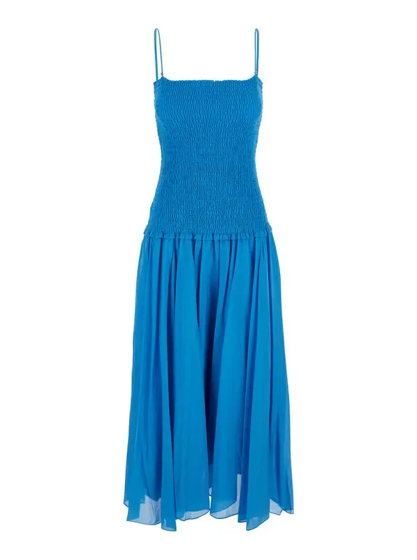 Tory Burch Pleated Long Dress With Square Neck And Thin Straps